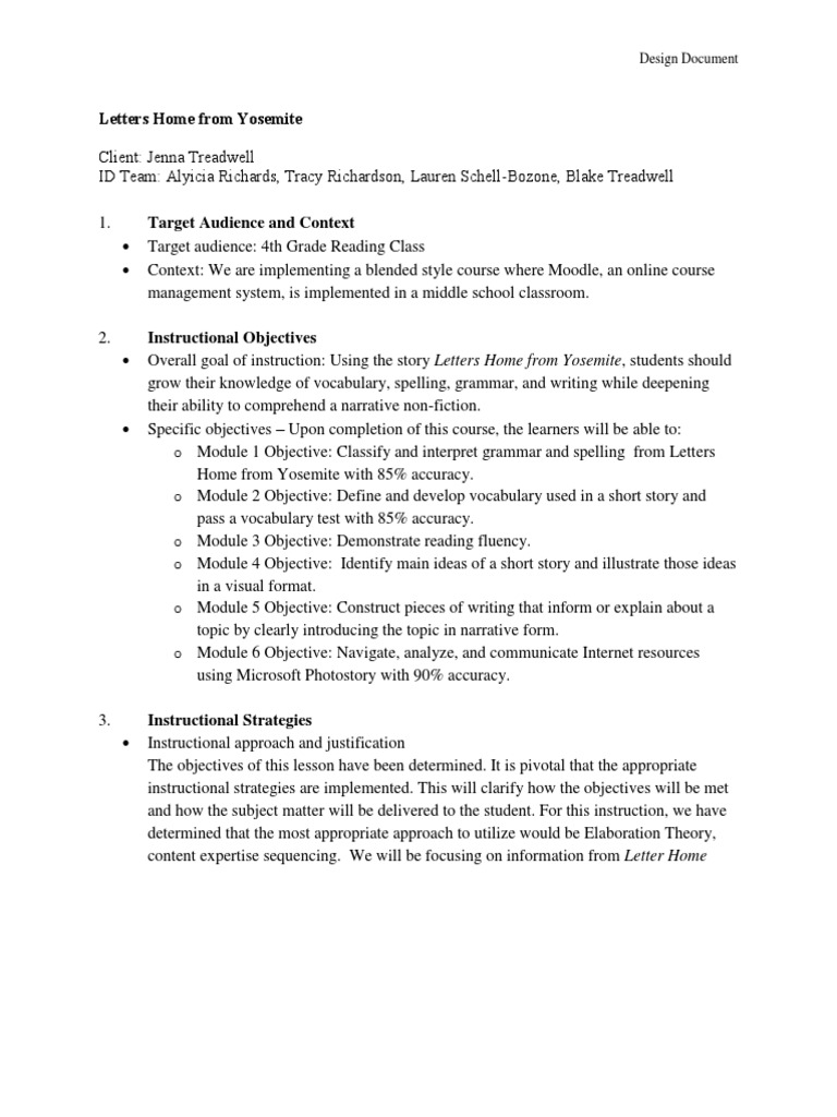 Yosemite Letters: 4th Grade Course Design | PDF | Educational ...