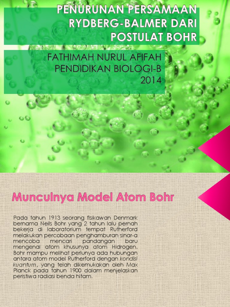 Penurunan Persamaan Rydberg-Balmer Dari Postulat Bohr | PDF
