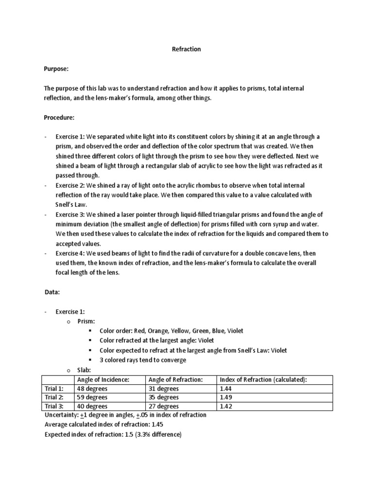 Physics Lab Report 2 | PDF | Refractive Index | Prism