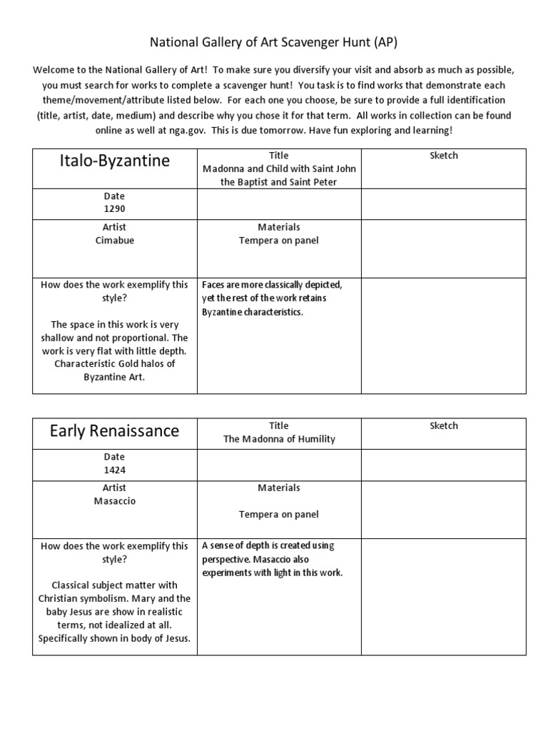 National Gallery of Art Scavenger Hunt - Google Drive | PDF | Paintings ...