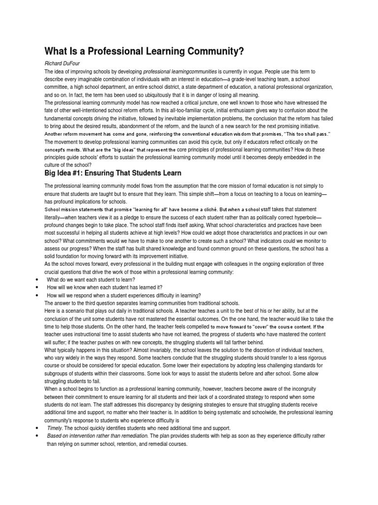 What Is A Professional Learning Community | PDF | Educational ...