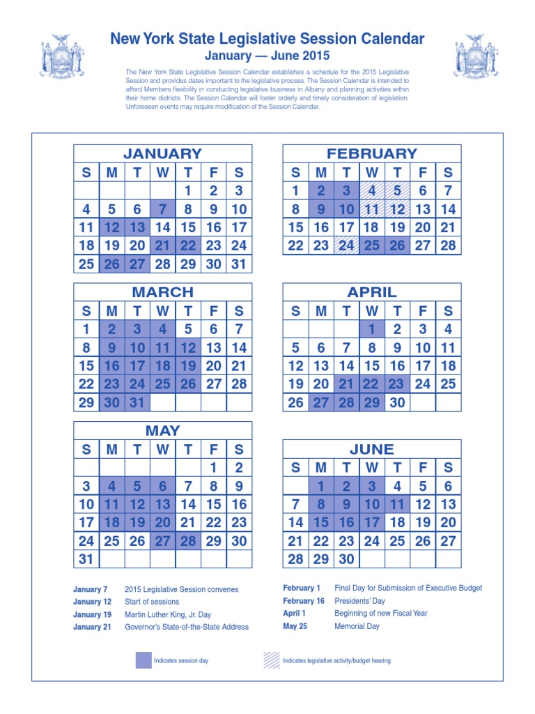 2015 NYS Legislative Session Calendar | PDF