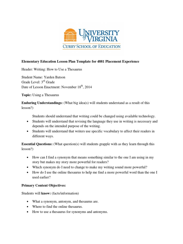 Thesaurus Use in 3rd Grade Writing | PDF | Educational Assessment ...