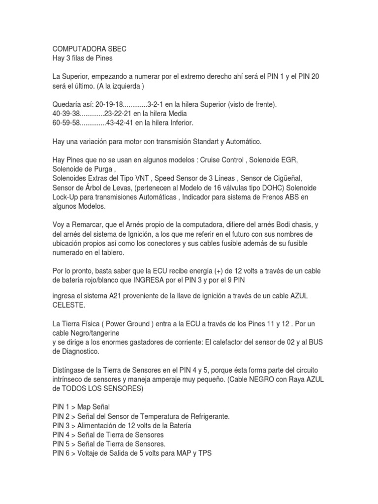 Computadora Sbec 60 Pins Ranger 1992 | PDF | Ingenieria Eléctrica ...