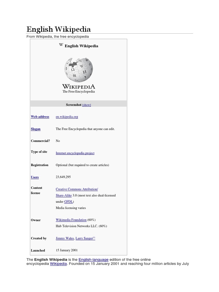 English Wikipedia | PDF | Wikipedia | Internet Encyclopedias