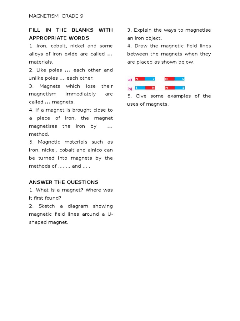 Grade 9 Magnetism Exercises | PDF