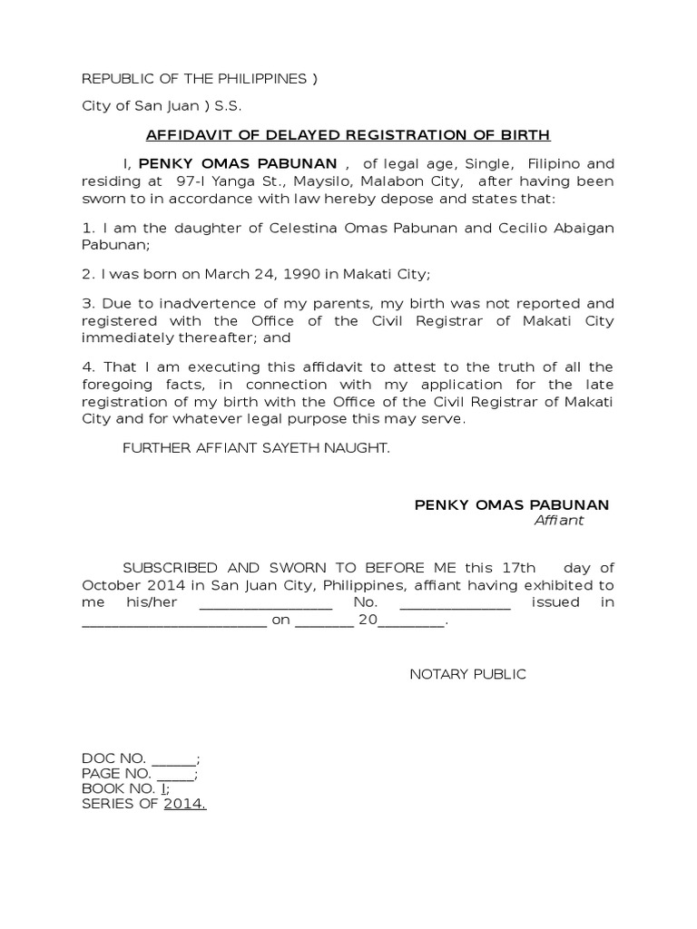 Affidavit of Delayed Registration | PDF