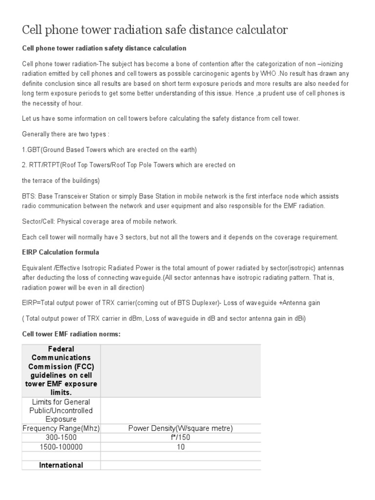 Cell Phone Tower Radiation Safe Distance Calculator | PDF | Antenna ...