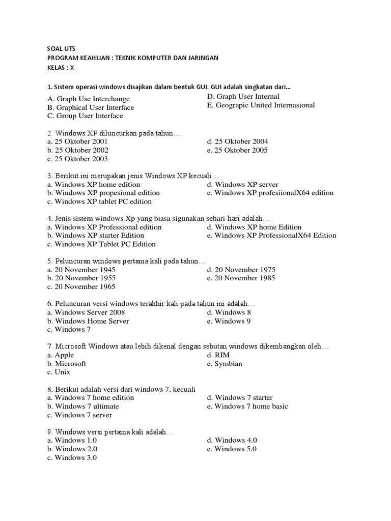 Soal Uts Sistem Operasi | PDF