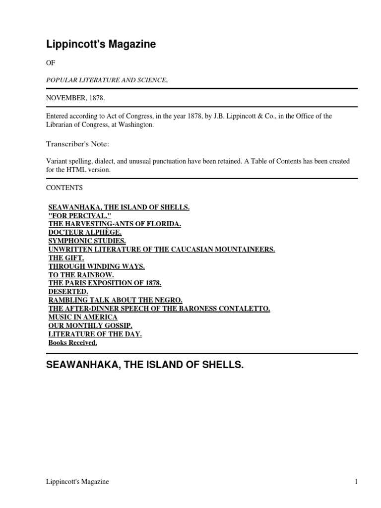 Lippincott's Magazine, Vol. 22, November, 1878of Popular Literature and ...