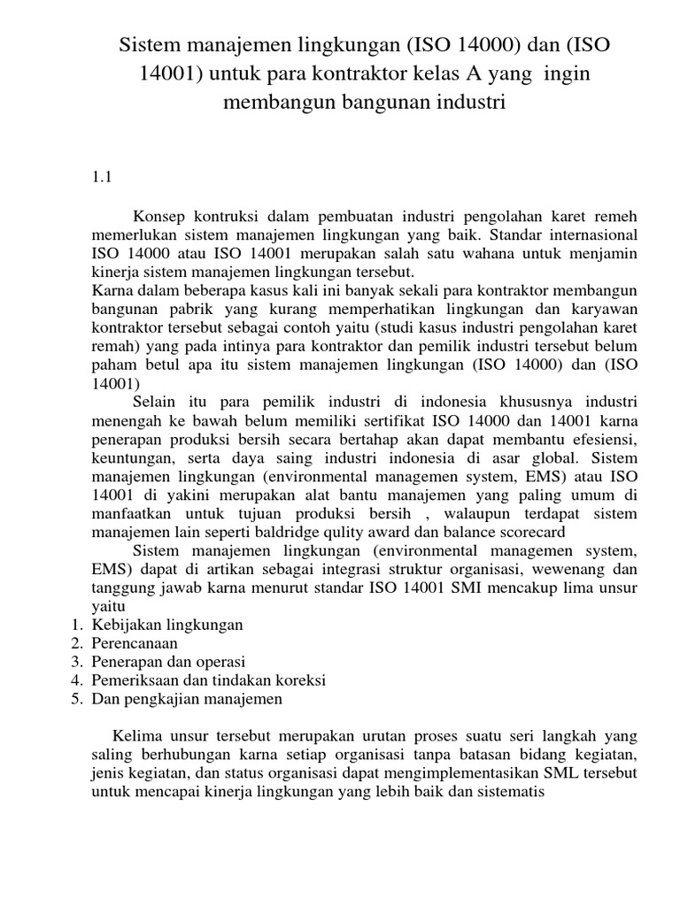 Artikel Sistem Manajemen Lingkungan (ISO 14000) Dan (ISO 14001) Untuk para Kontraktor Kelas A ...