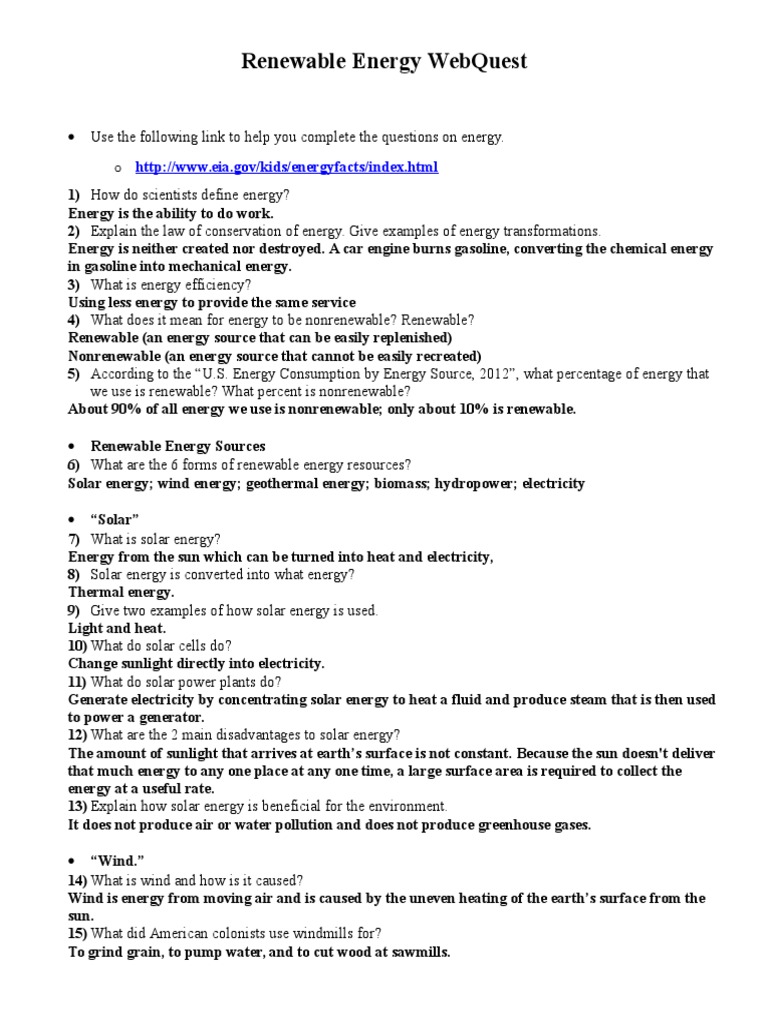 Renewable Energy Vocabulary WebQuest | PDF | Renewable Energy | Energy ...