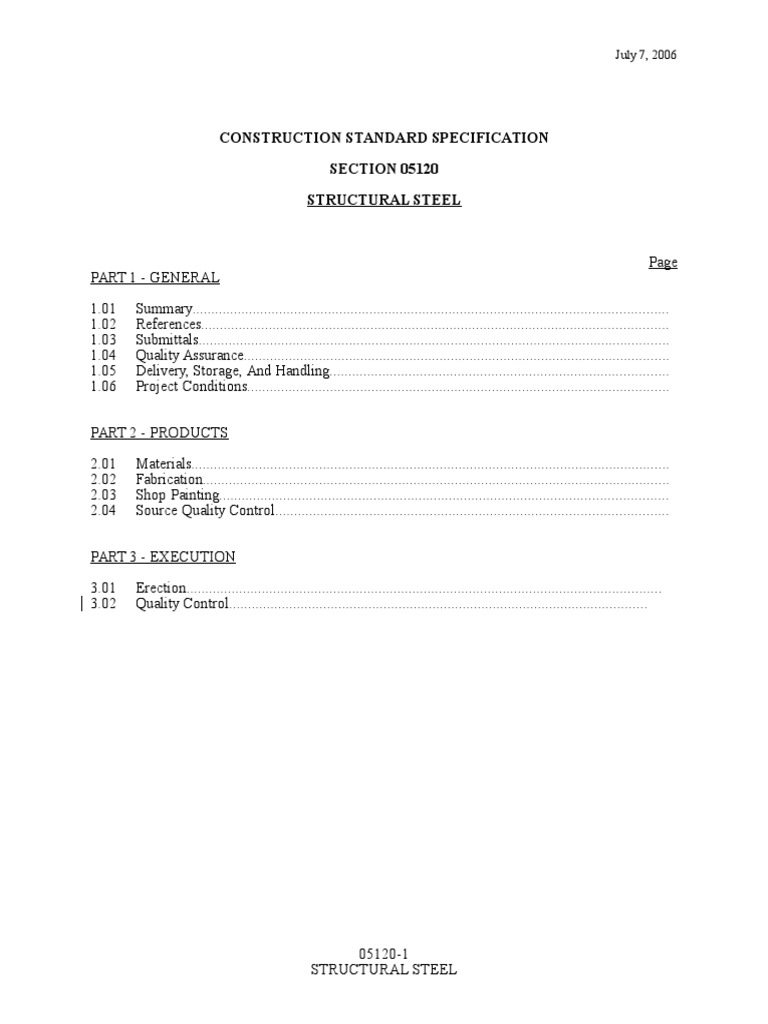 Construction Standard Specification Section 05120 Structural Steel ...