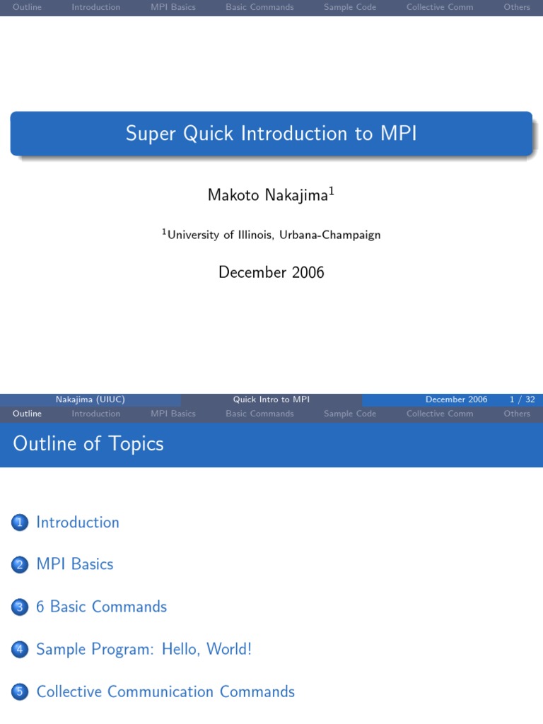 Super Quick Introduction To Mpi Pdf Computer Cluster Message Passing Interface