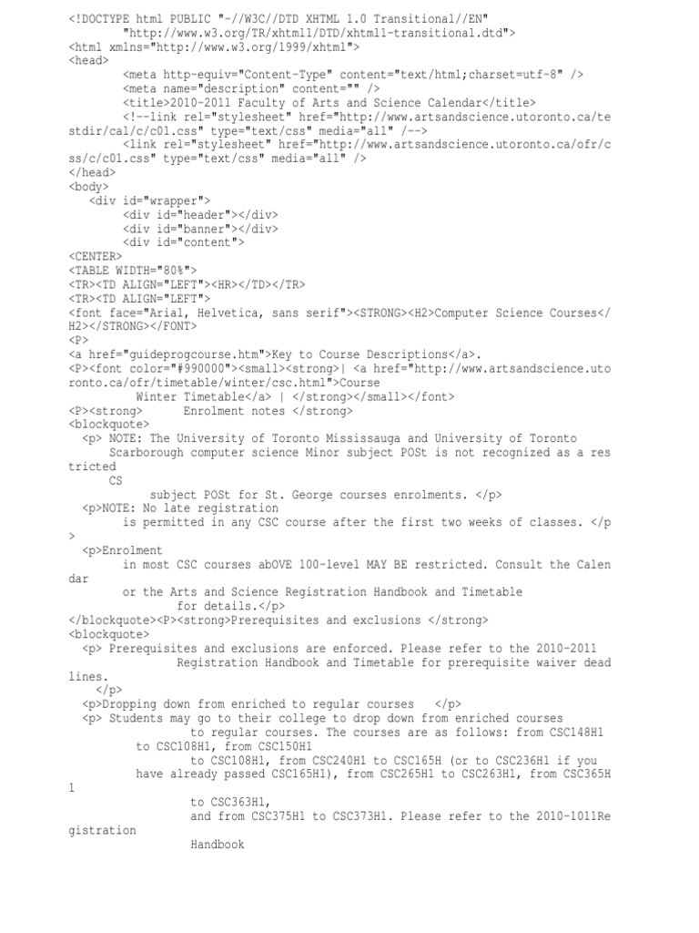 Computer Science Course Calendar 2010-2011 | PDF | Computers