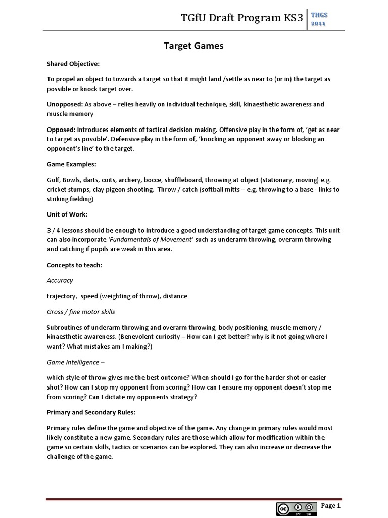 Draft Tgfu Games Unit Target Only | PDF | Game Design | Sports
