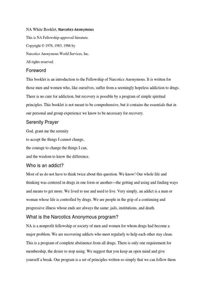 NA White Booklet | Download Free PDF | Mental Health | Behavioural Sciences