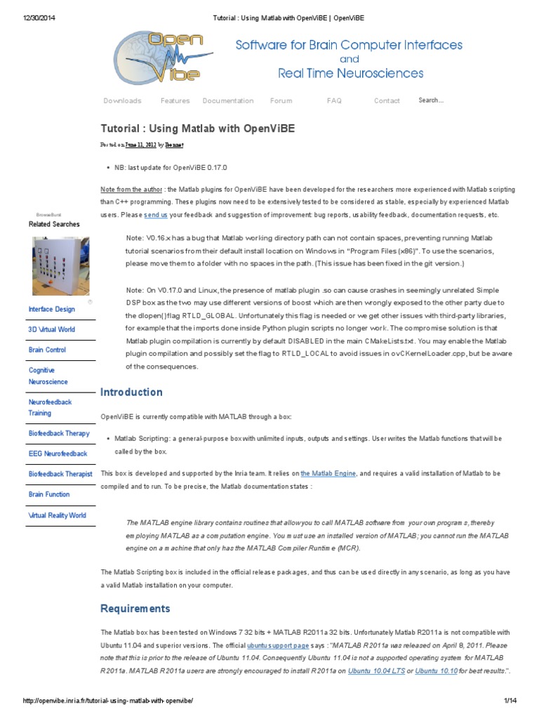 Tutorial Using Matlab With Openvibe Openvibe Pdf Pdf Matlab Signal Electrical