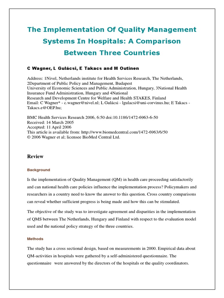 The Implementation of Quality Management Systems in Hospitals | PDF ...