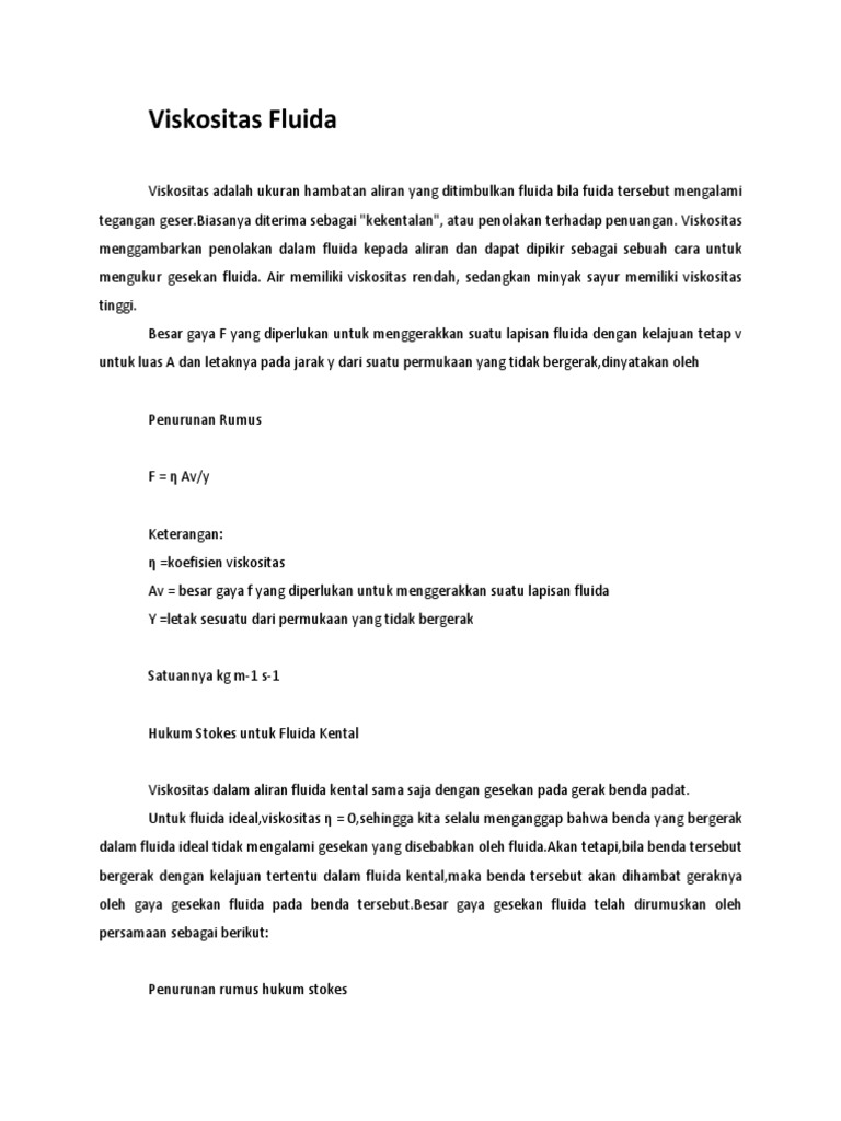 Pengertian dan Rumus Viskositas Fluida | PDF