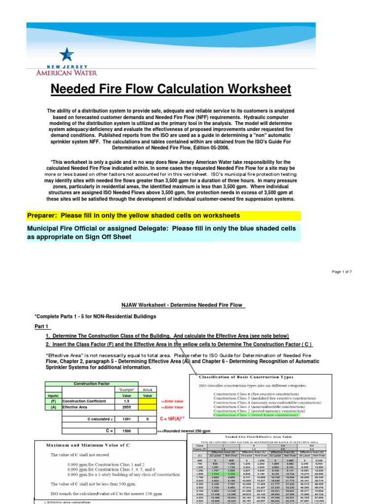 Fire Flow Calculator Worksheet 2011 | PDF