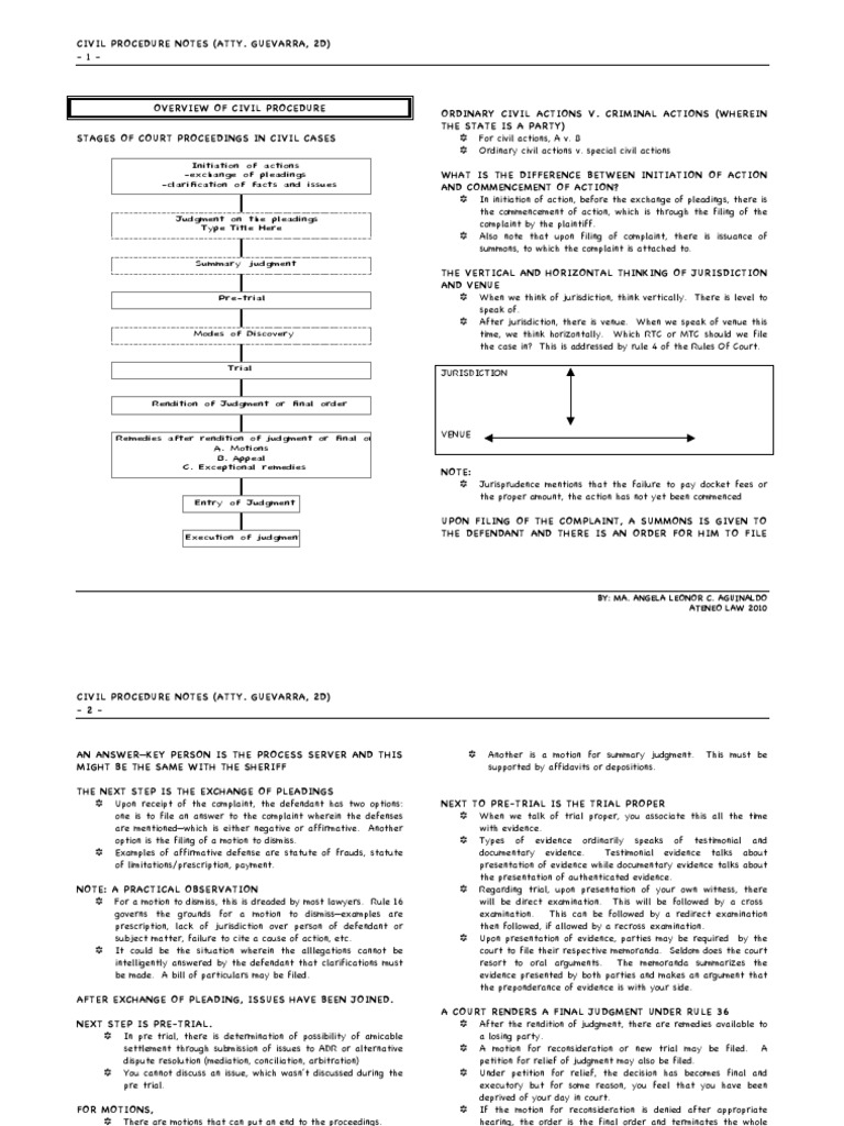 Civil Procedure Notes PDF | PDF | Lawsuit | Government Institutions