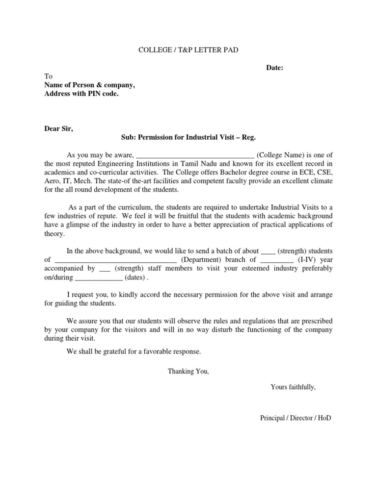 Industrial Visit Permission | PDF