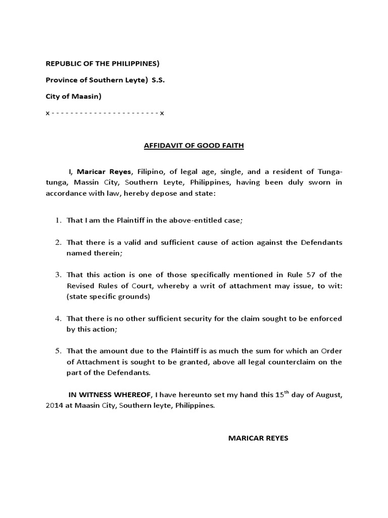 1. Affidavit of Merit for Attachment