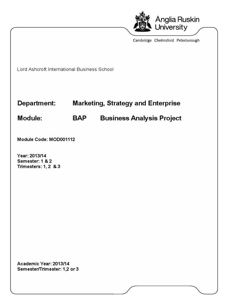 MOD001112 Business Analysis Project Module Guide SEM2 2013-14 | PDF ...