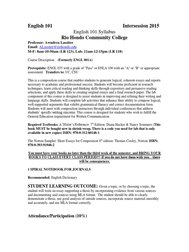 English 101 Intersession Intersession 2015 | PDF | Essays | Thesis