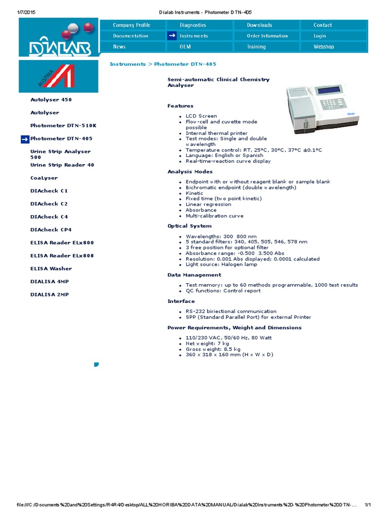 Dialab Autolyser 450 Overview | PDF