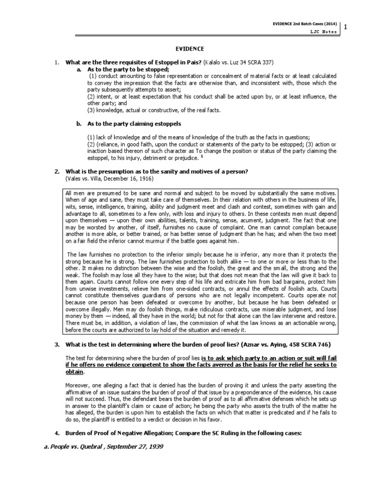 Analysis of Key Evidence Concepts and Principles Discussed in a ...