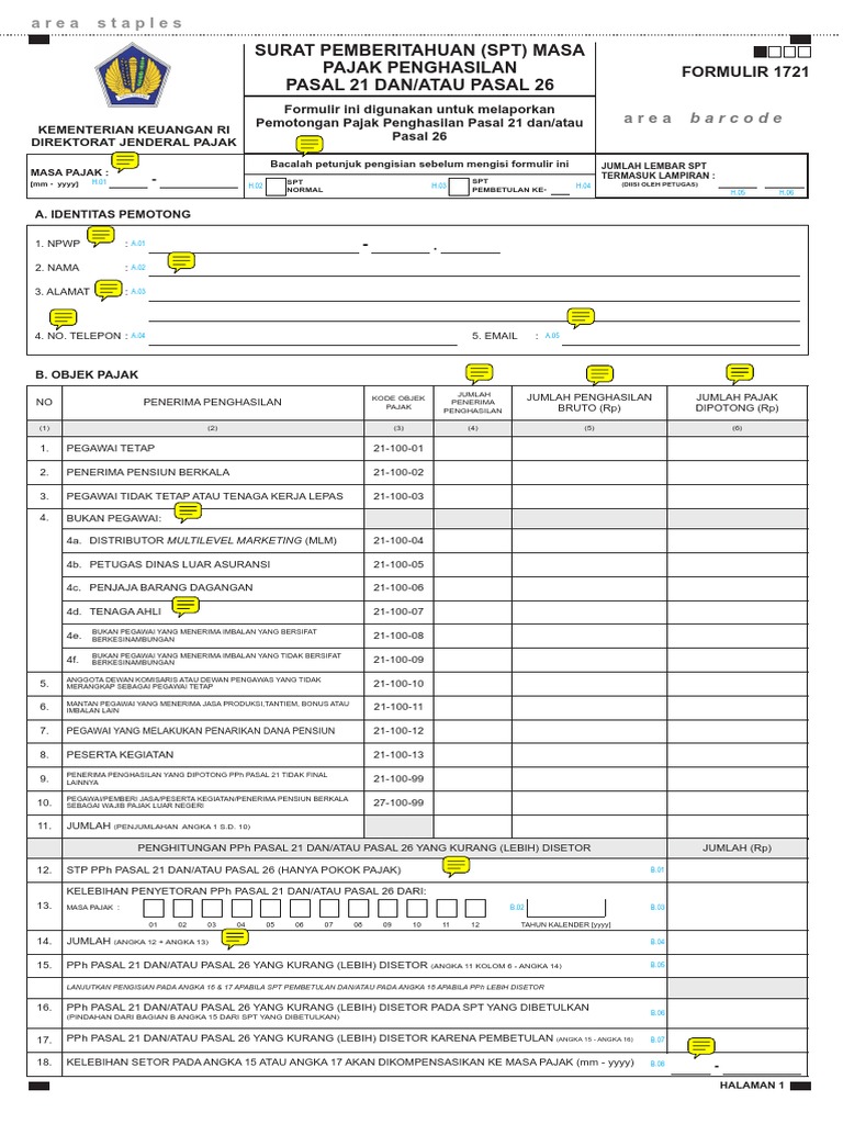 Formulir SPT Masa 1721 Tahun 2014 | PDF