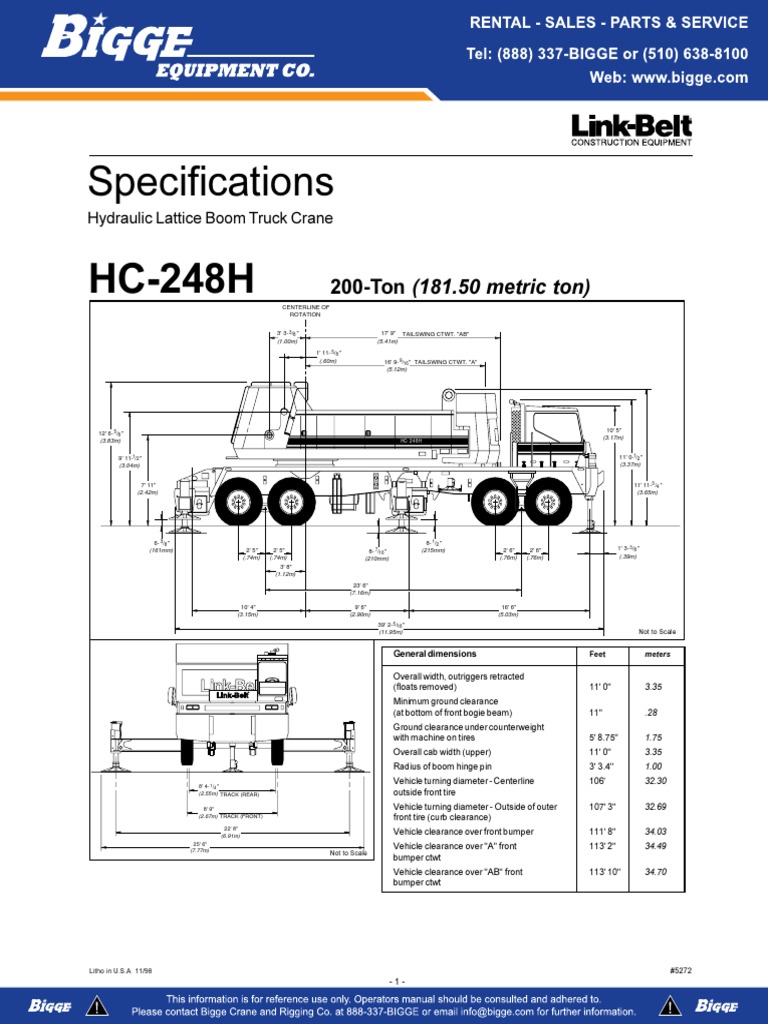 Link Belt HC248 Crane Specifications | PDF | Automatic Transmission ...