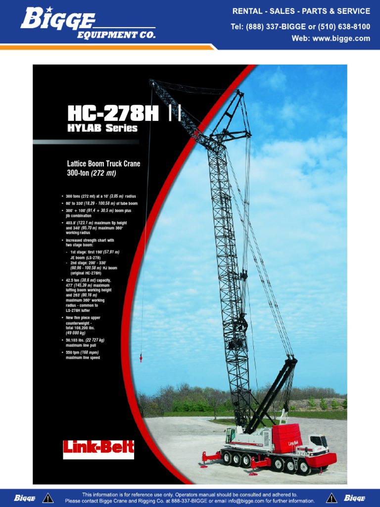 Link Belt HC278 Product Guide | PDF | Crane (Machine) | Manufactured Goods