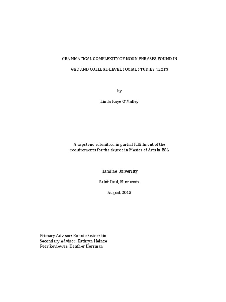 Grammatical Complexity of Noun Phrases Found in Ged and College-Level ...