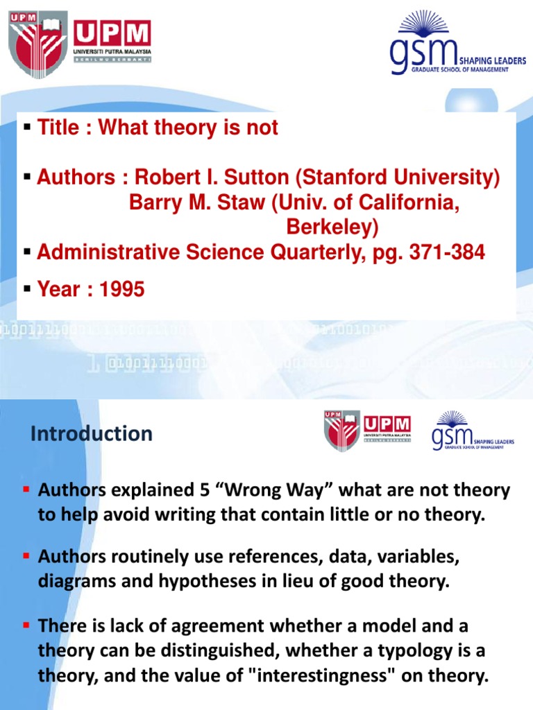 What Theory Is Not: Sutton & Staw 1995 | PDF | Hypothesis | Justification