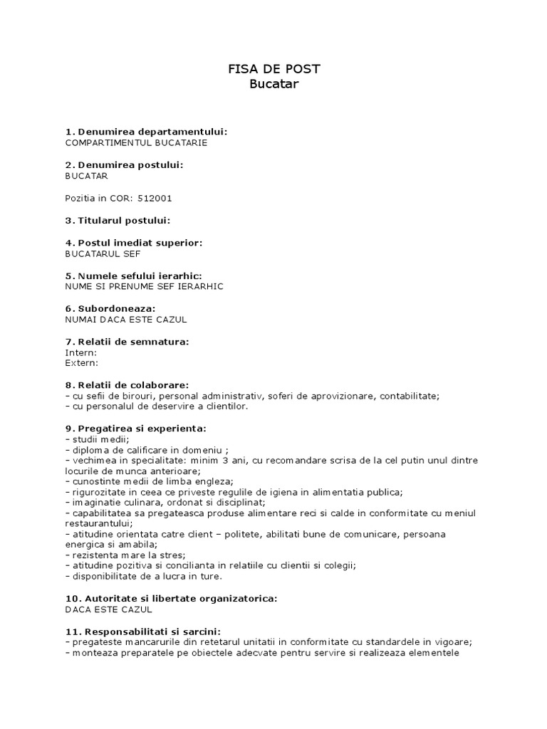 Bucatar Fisa Post | PDF