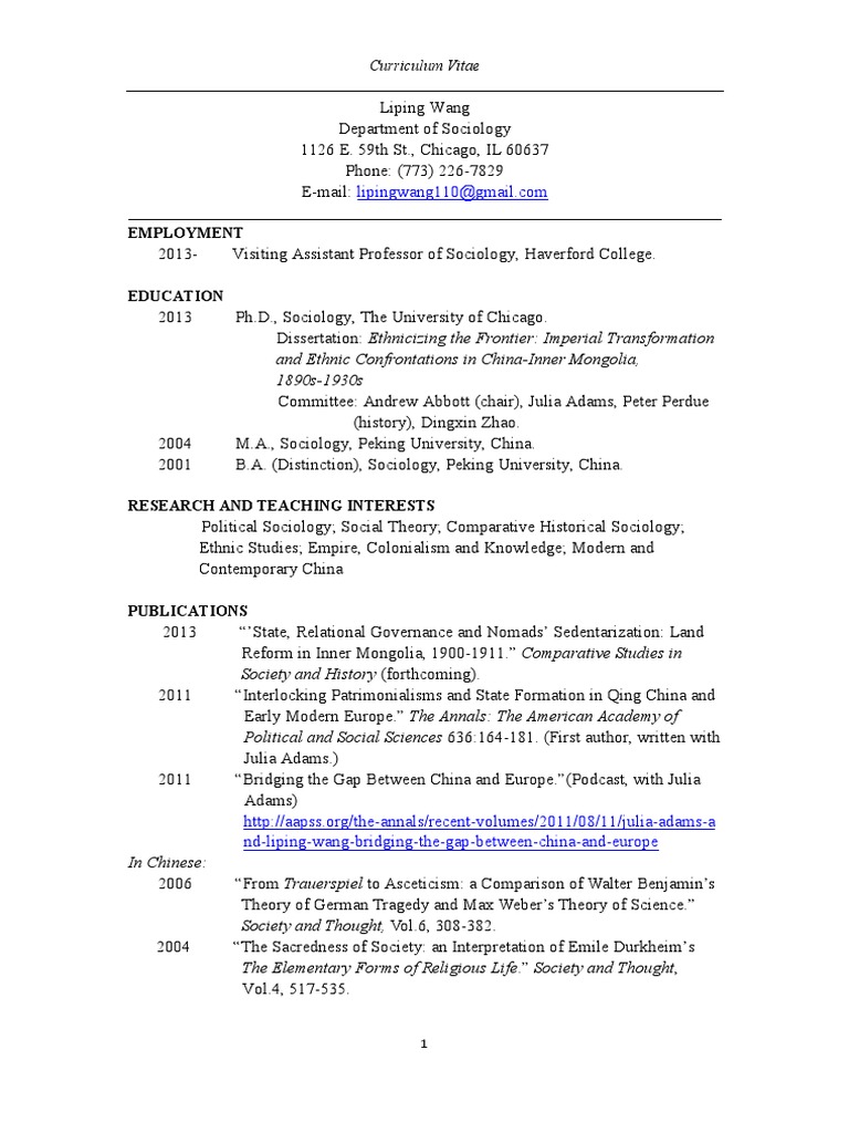 Wang Liping | PDF | University Of Chicago | Sociology