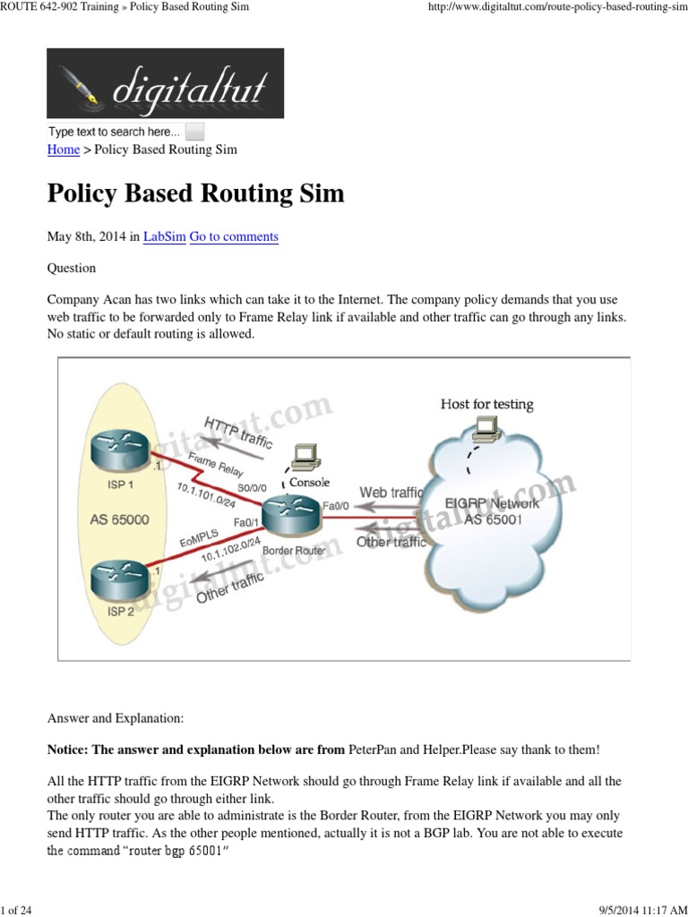 ROUTE 642-902 Training Policy Based Routing Sim PDF | PDF | Router (Computing) | Routing