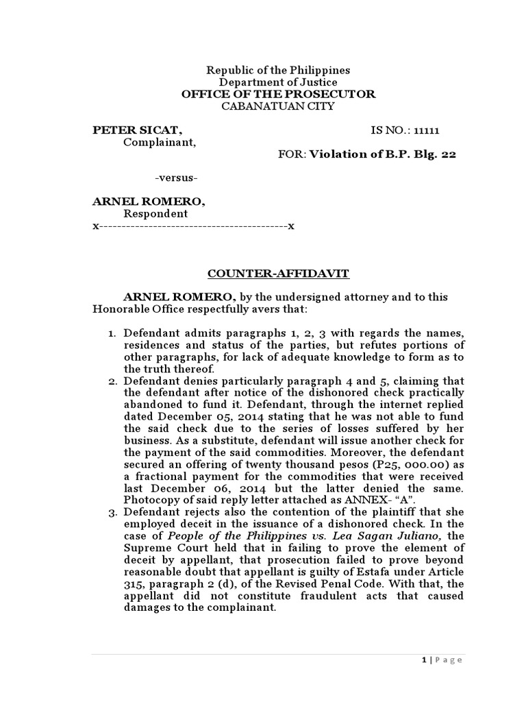 Final Counter Affidavit Criminal Case | Affidavit | Prosecutor