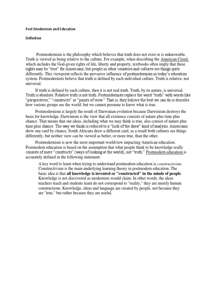 Post Modernism and Education | PDF | Constructivism (Philosophy Of ...