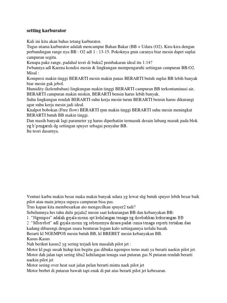 Setting Karburator | PDF | Teknologi & Rekayasa