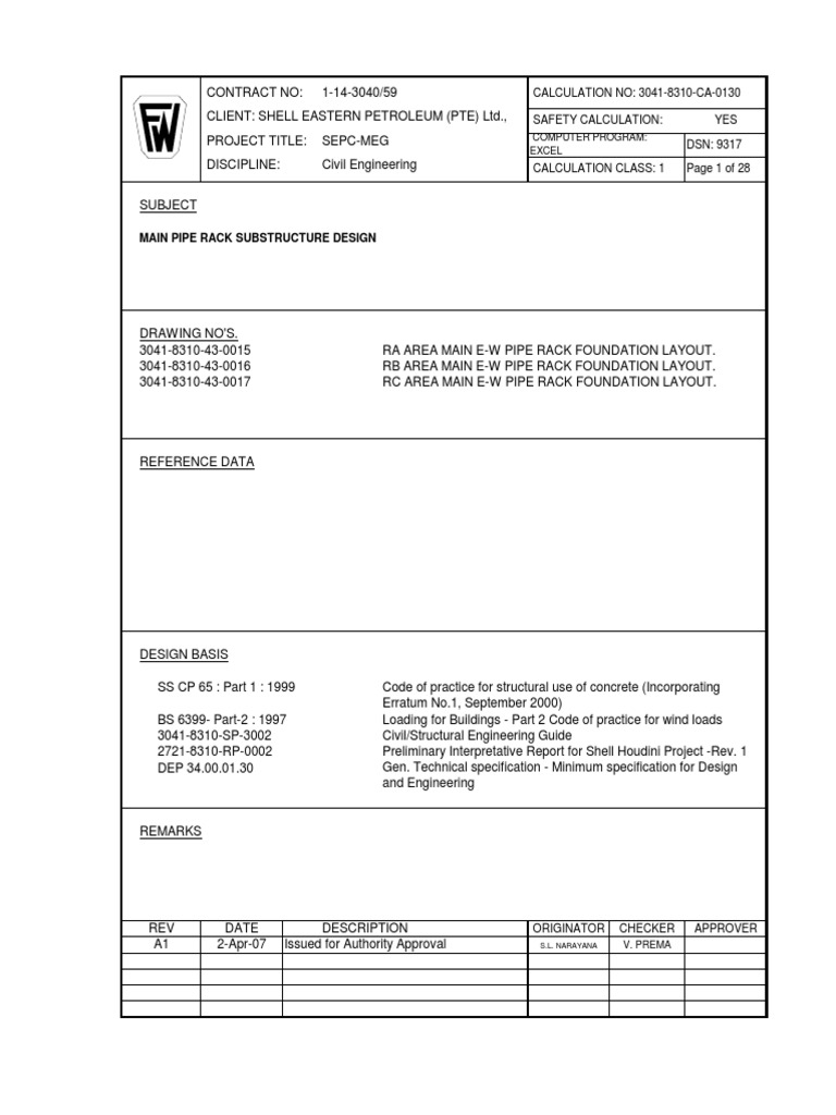 FW Pipe Rack Document | PDF | Deep Foundation | Structural Steel