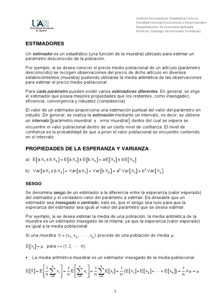 Propiedades y conceptos fundamentales de los estimadores estadísticos ...