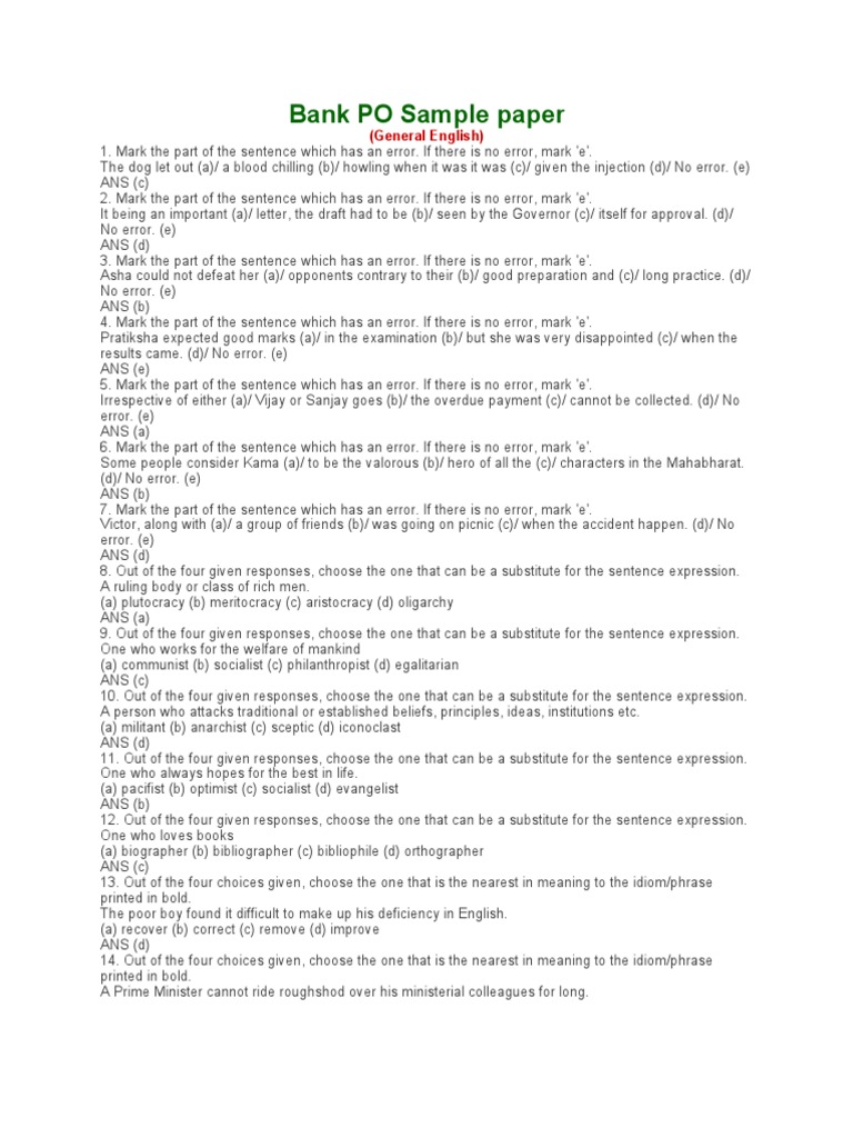 Bank PO Sample Paper | PDF | Dictionary | Web Page