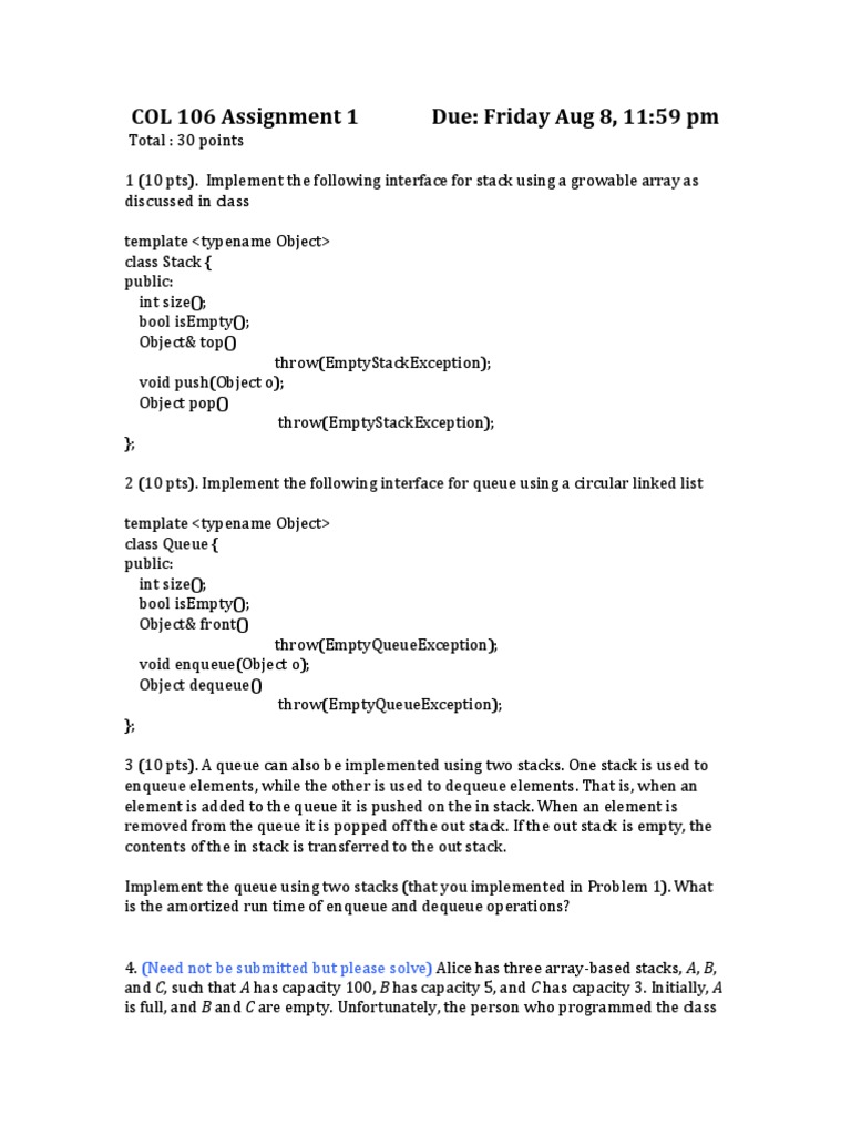 COL106 Assignment 1 | PDF | Queue (Abstract Data Type) | Data Management