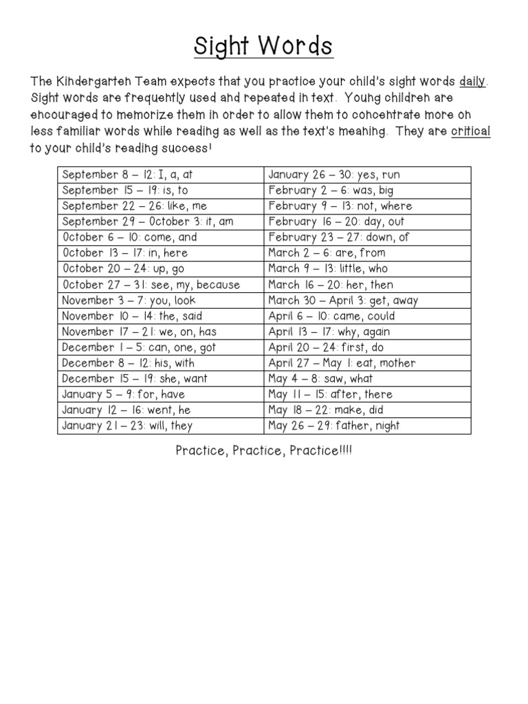 Sightwordschedule | PDF | Language Arts & Discipline