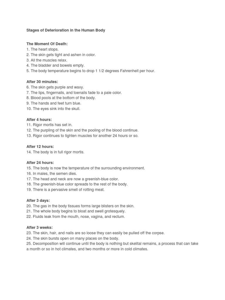 Human Body Deterioration Stages | PDF