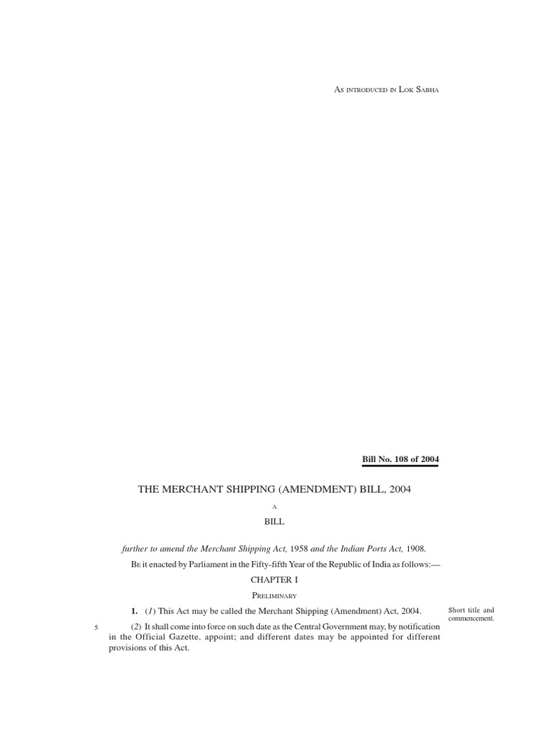 Merchant Shipping Amendment Bill 2004 | PDF | Water Transport | Government